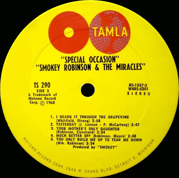 Smokey Robinson & The Miracles : Album " Special Occasion " Tamla ...